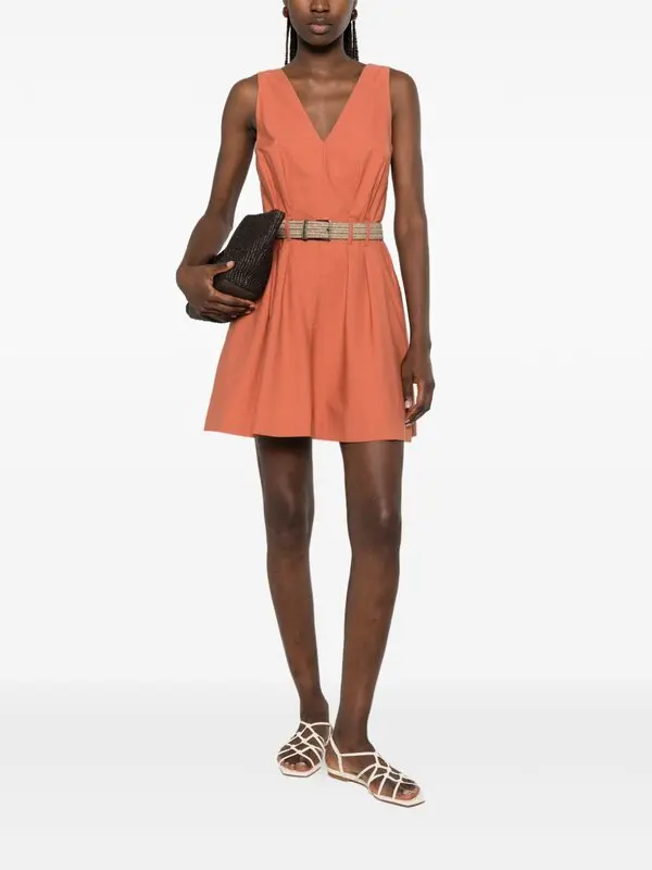 Brunello Cucinelli Cotton V-neck Belted Dress - Multicolor
