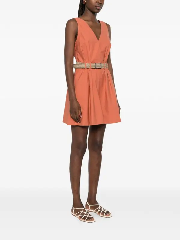 Brunello Cucinelli Cotton V-neck Belted Dress - Multicolor