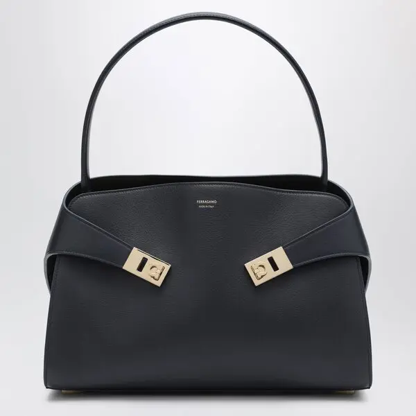 FERRAGAMO Navy Hug Soft M Handbag In Leather - Blue