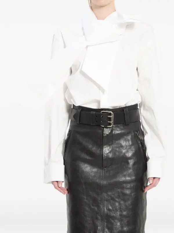 Saint Laurent White Cotton Poplin Shirt With Lavallière Collar - Multicolor