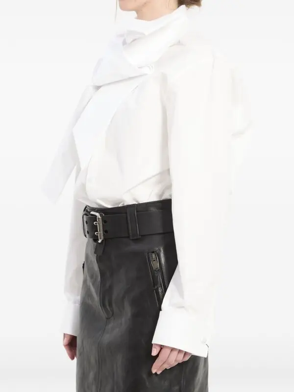 Saint Laurent White Cotton Poplin Shirt With Lavallière Collar - Multicolor
