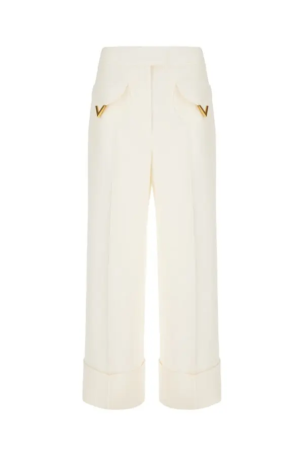 Valentino Garavani Cropped Trousers With Gold Tone V Detail