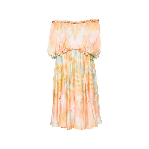 Zimmermann Coral Tie-dye Silk Off-the-shoulder Dress - Orange