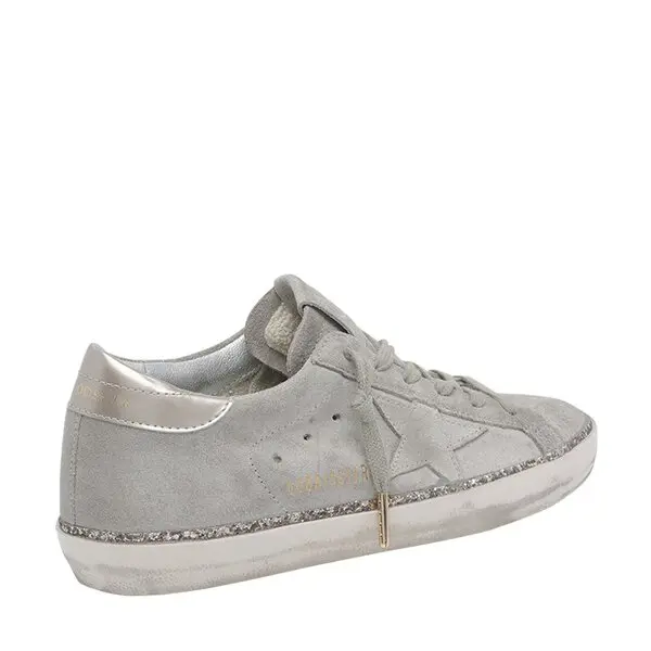 GOLDEN GOOSE Super-star Suede Sneakers With Rhinestone Embellishments - Gray