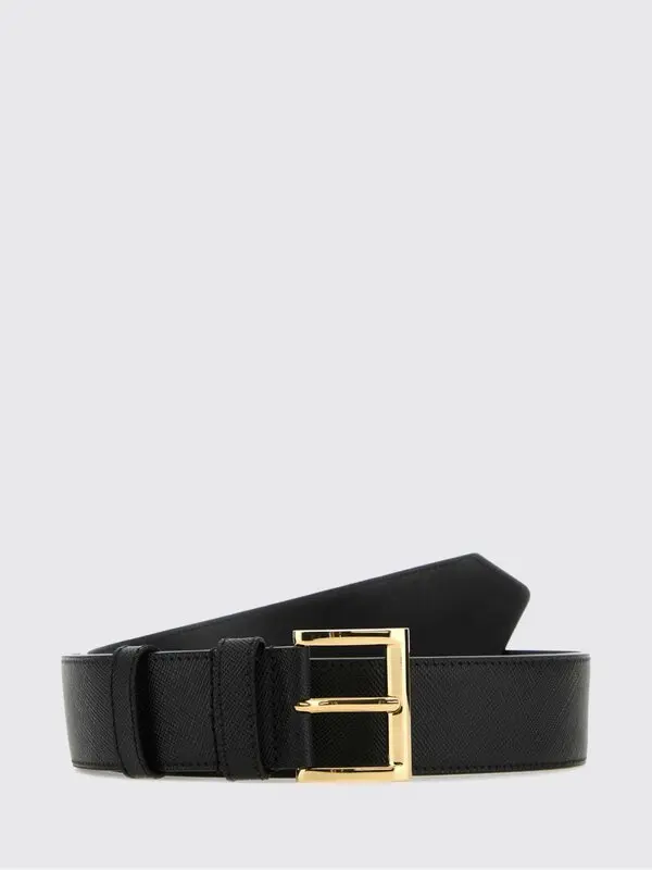 Prada Leather Belt With Gold Tone Buckle - Black