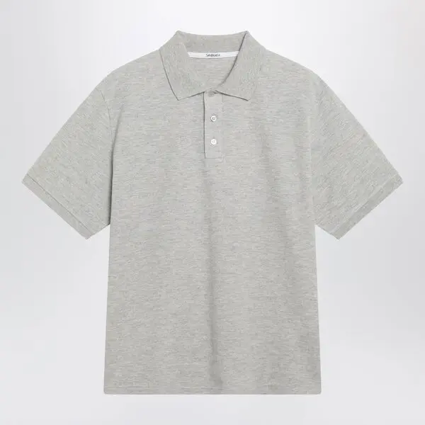 Saint Laurent Grey Cotton Pique Polo With Cassandre Logo