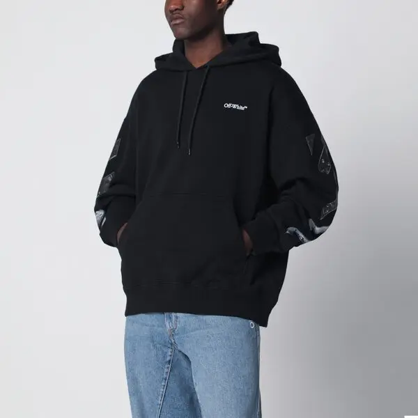 Off-White Cotton Logo Print Hooded Sweatshirt - Black
