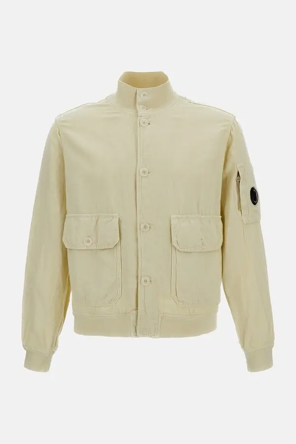 C.P. COMPANY Linen Blend Bomber Jacket With Lens Detail - Multicolor