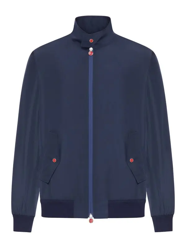 Kiton Technical Fabric Bomber Jacket With High Collar - Blue