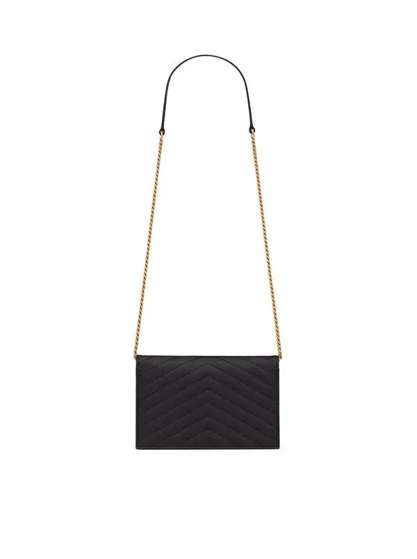 Saint Laurent Cassandre Chain Envelope Clutch In Grain De Poudre Leather - Black