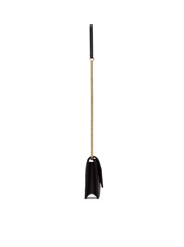 Saint Laurent Cassandre Chain Envelope Clutch In Grain De Poudre Leather - Black