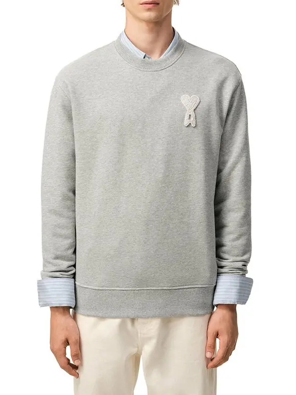 AMI Paris De Coeur Cotton Knit Sweatshirt - Gray