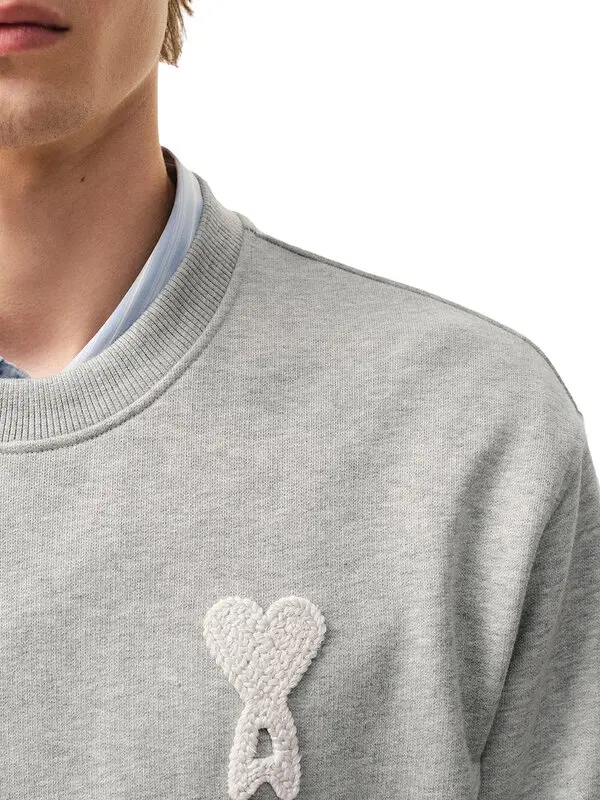 AMI Paris De Coeur Cotton Knit Sweatshirt - Gray