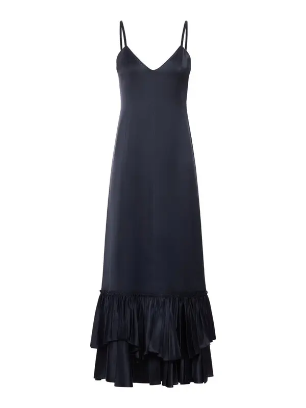 JIL SANDER Ruffled Silk Blend Maxi Dress - Black