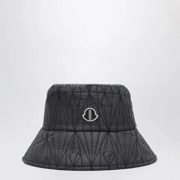 Moncler Quilted Bucket Hat With Logo Patch - Black