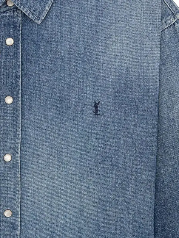 Saint Laurent Cassandre Shirt In Denim - Blue