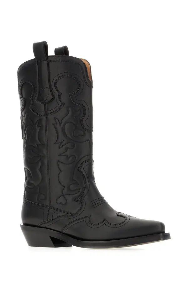 GANNI Embossed Leather Cowboy Boots - Multicolor