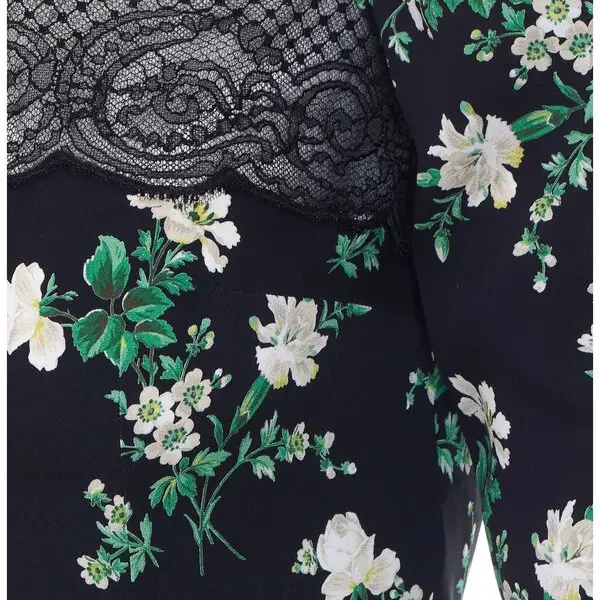 Dolce & Gabbana Floral Print Lace Trimmed Top - Black
