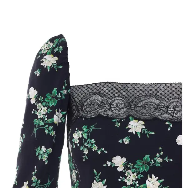 Dolce & Gabbana Floral Print Lace Trimmed Top - Black