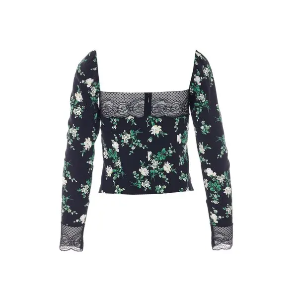 Dolce & Gabbana Floral Print Lace Trimmed Top - Black