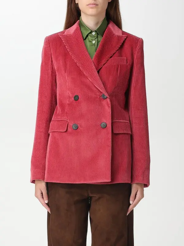 Max Mara Burgundy Corduroy Double-breasted Blazer - Red