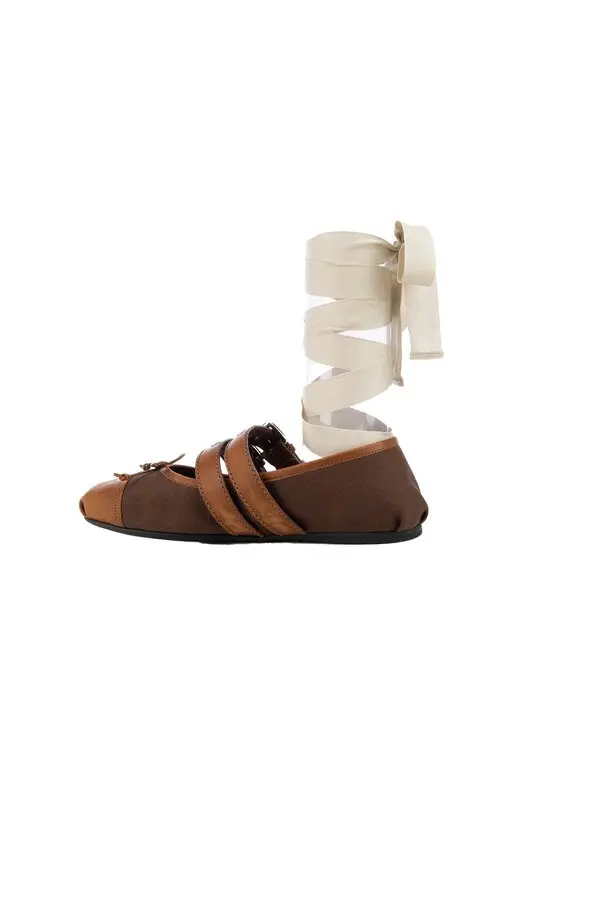 Miu Miu Ballet Flats With Buckle And Ribbon Detailing - Multicolor