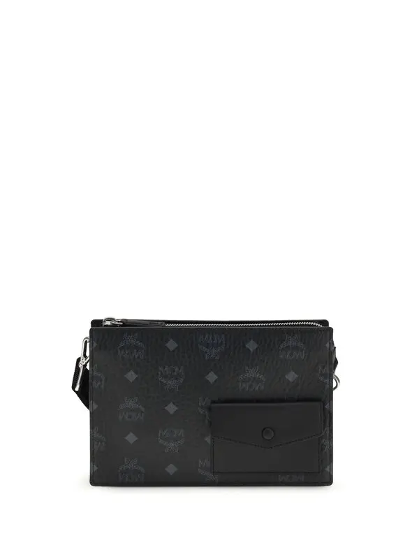 Mcm Aren Standing Shoulder Bag In Visetos Monogram - Black