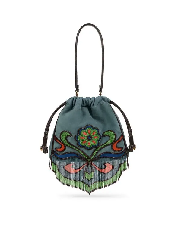 Etro Kalispera Small Suede Bag With Beads And Fringes - Multicolor