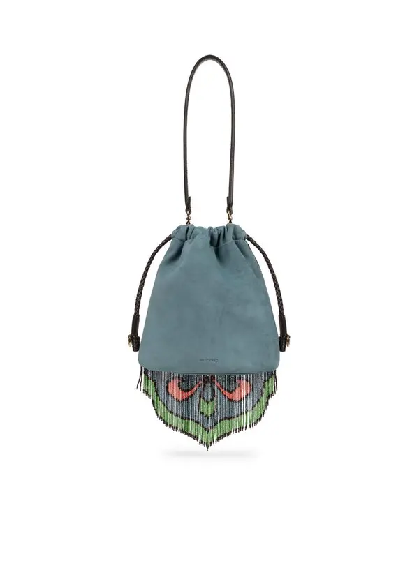 Etro Kalispera Small Suede Bag With Beads And Fringes - Multicolor