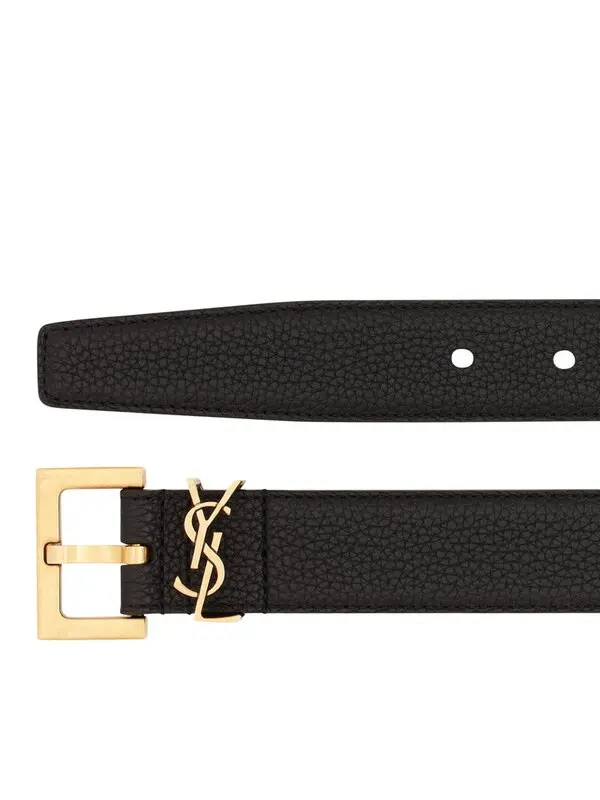 Saint Laurent Cassandre Belt With Square Buckle In Hammered Leather