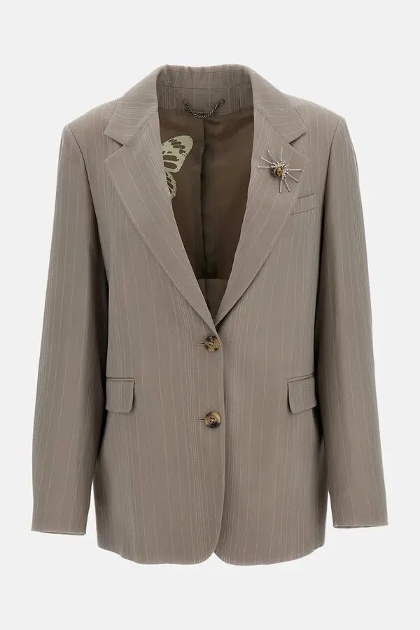 GOLDEN GOOSE Single-breasted Pinstripe Blazer With Brooch - Multicolor