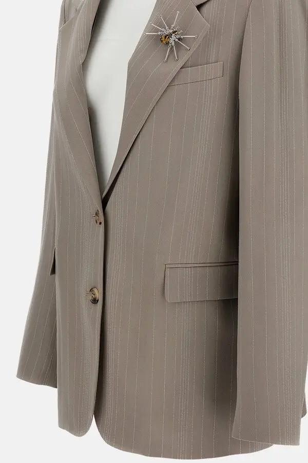 GOLDEN GOOSE Single-breasted Pinstripe Blazer With Brooch - Multicolor