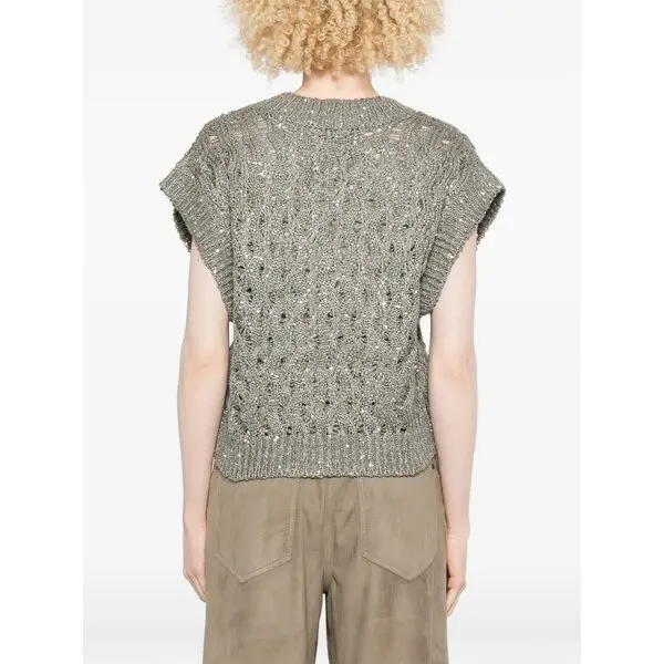 Brunello Cucinelli Sequin Embellished V-neck Knit Vest