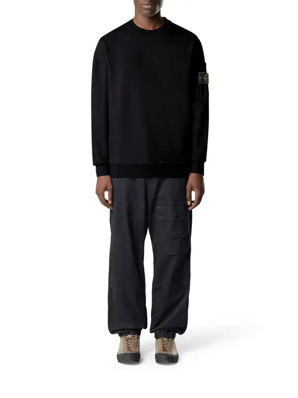 Stone Island Regular Fit Crew Neck Sweatshirt With Seasonal Pocket - Black