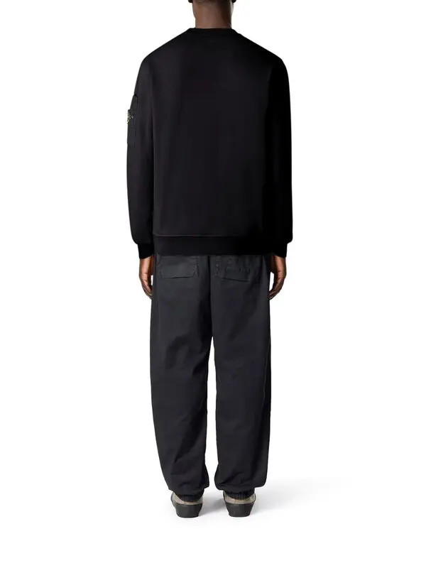 Stone Island Regular Fit Crew Neck Sweatshirt With Seasonal Pocket - Black