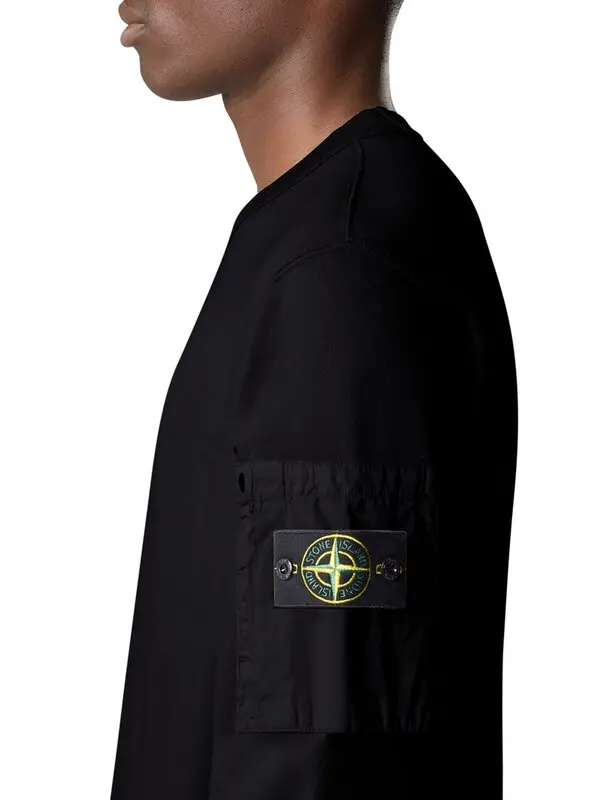 Stone Island Regular Fit Crew Neck Sweatshirt With Seasonal Pocket - Black