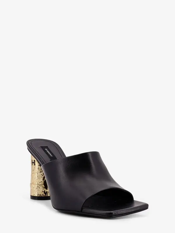 Givenchy Leather Square Toe Sandals With Logo Detail Heel