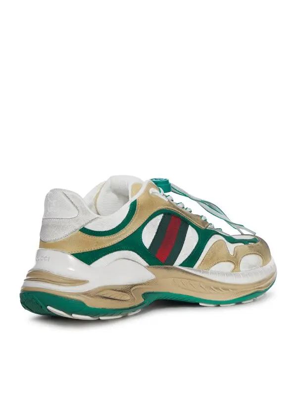 Gucci Chunky Leather, Suede, And Mesh Sneakers With Web Stripe