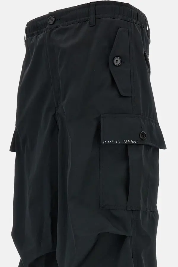 Marni Black Cotton And Recycled Polyester Taffeta Cargo Trousers - Multicolor