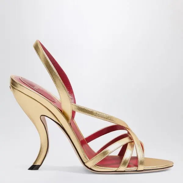 Valentino Garavani Gold Leather Strappy Sandals With Vlogo Signature - Silver