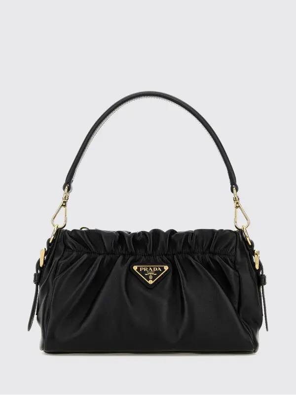 Prada Nappa Leather Ruched Tote Bag - Black