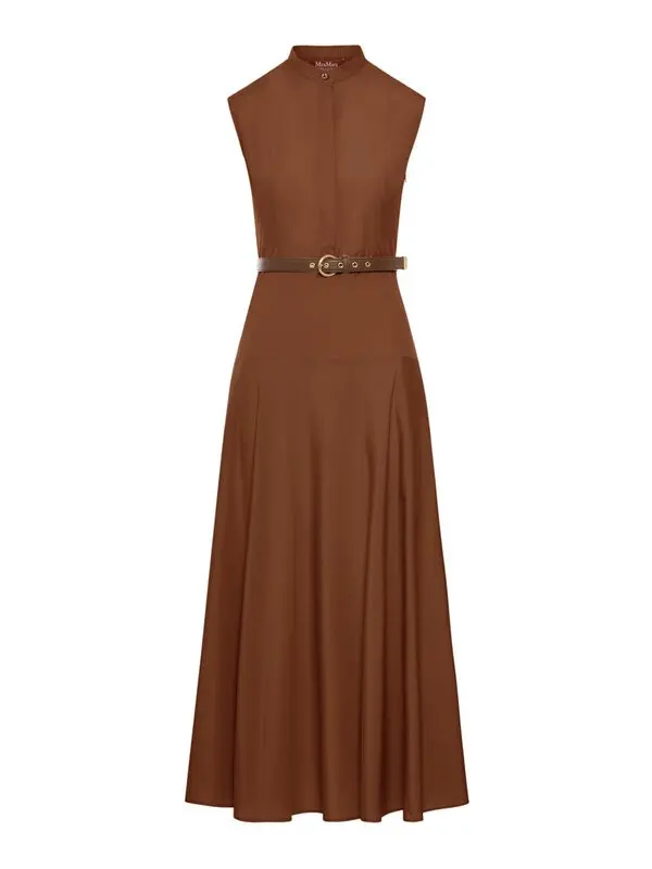 Max Mara Cotton Poplin Fit And Flare Dress With Mandarin Collar - Multicolor