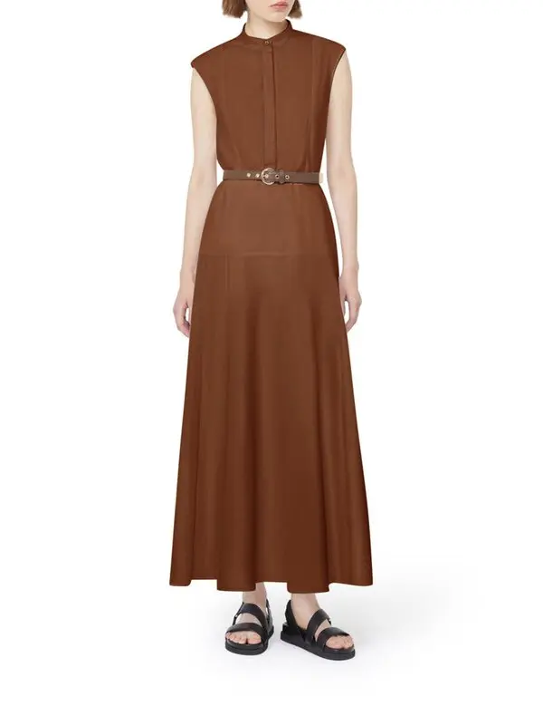 Max Mara Cotton Poplin Fit And Flare Dress With Mandarin Collar