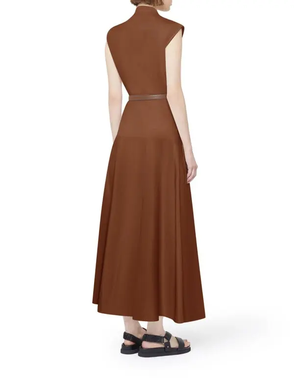 Max Mara Cotton Poplin Fit And Flare Dress With Mandarin Collar