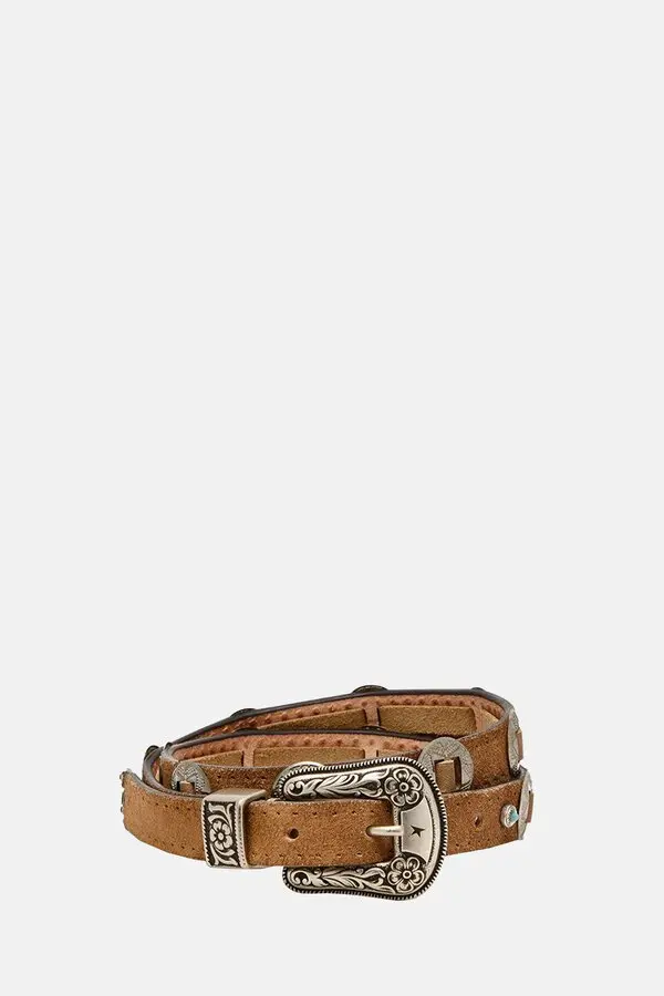 GOLDEN GOOSE Washed Nubuck Belt With Silver Inserts - Multicolor