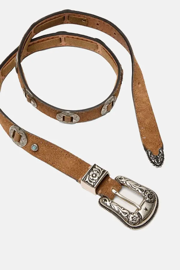 GOLDEN GOOSE Washed Nubuck Belt With Silver Inserts