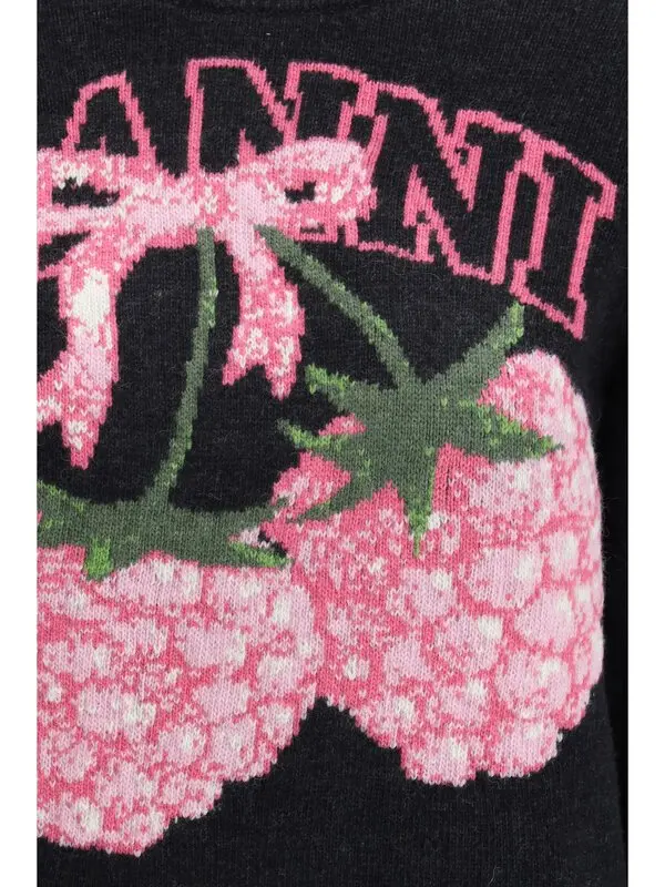 GANNI Raspberry Graphic Print Crew Neck Sweater