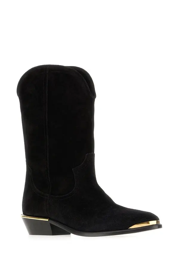 Isabel Marant Étoile Black Suede Boots With Metal Detailing - Multicolor