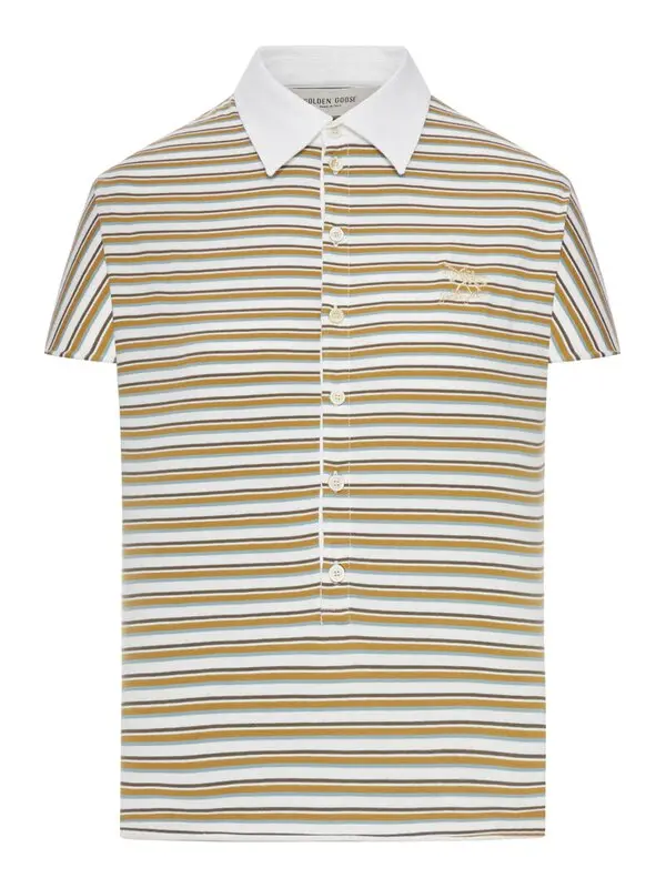 GOLDEN GOOSE Striped Jersey Polo T-shirt With Contrasting Collar - Multicolor