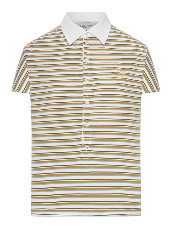 GOLDEN GOOSE Striped Jersey Polo T-shirt With Contrasting Collar - Multicolor